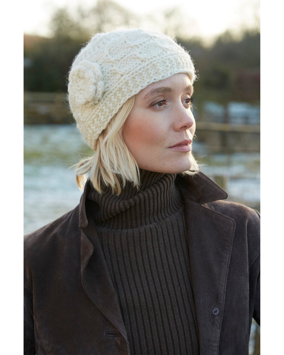 Women's Flower Beanie Winter Hat Hand Knitted 100% - Etsy