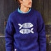 Men's and Women's Fish Knitted Jumper - Navy Blue Sweater - 100% Wool ...