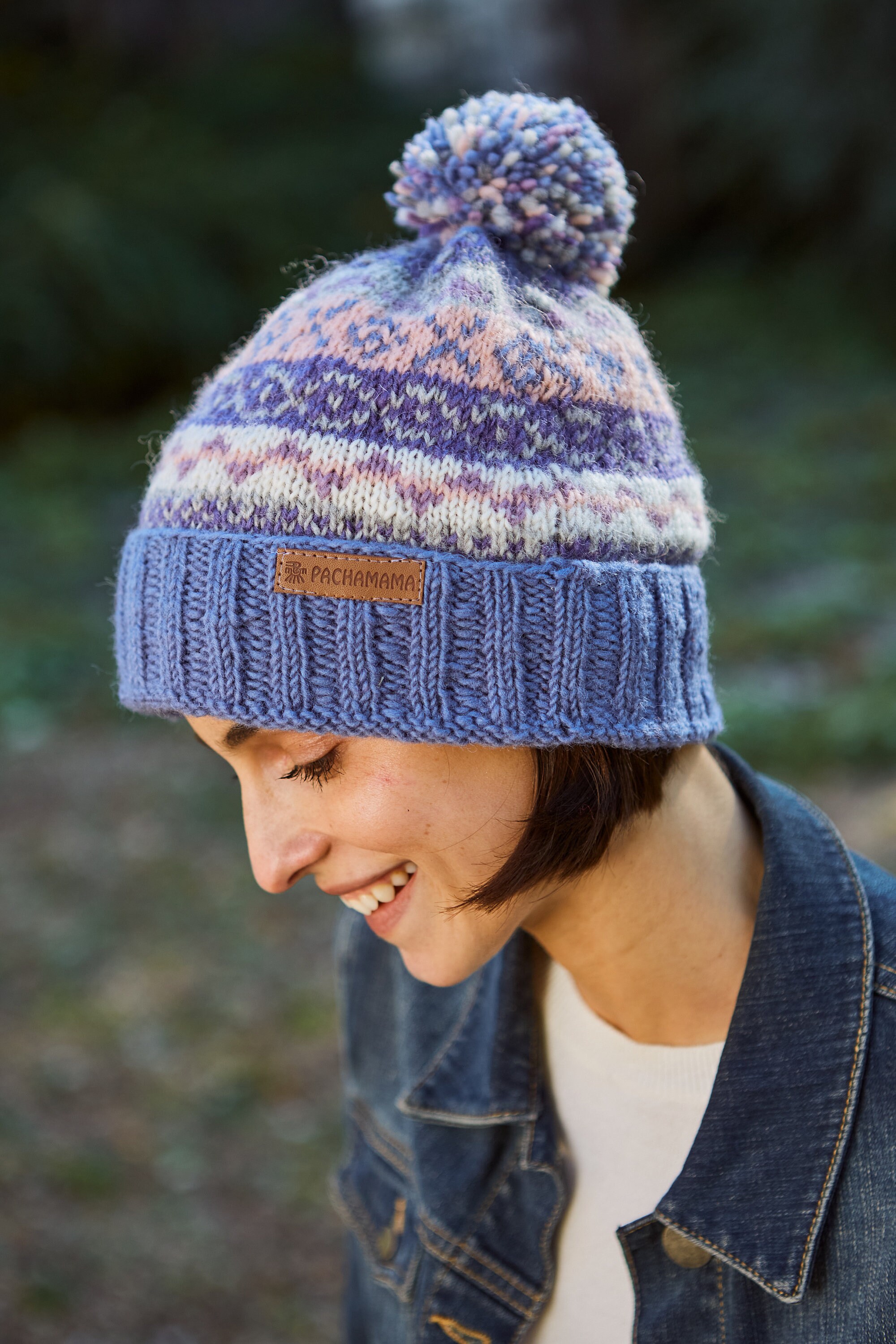 Women's Fair Isle Winter Knitted Hat - Roll Back Bobble Beanie ...