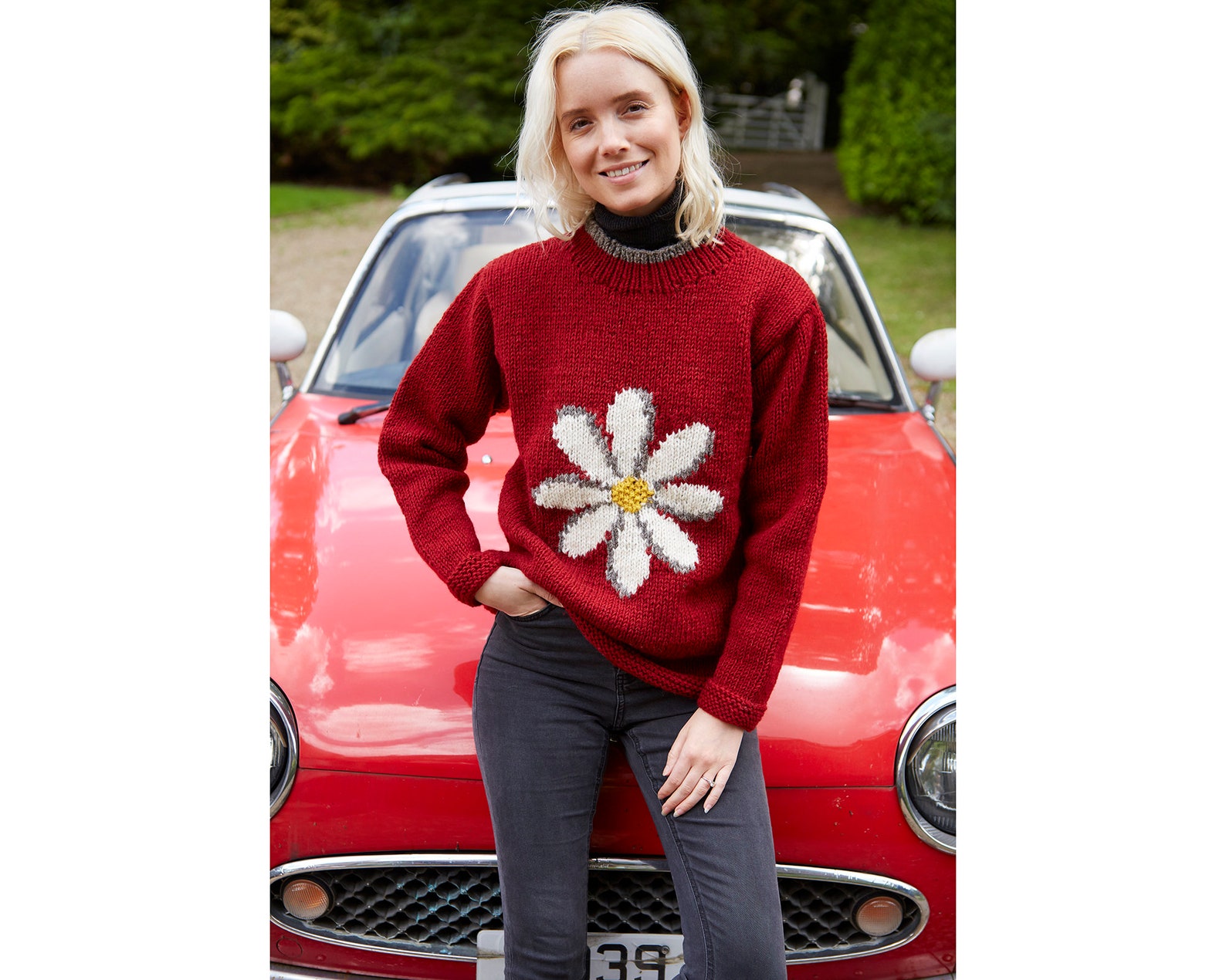 100% Wool Daisy Jumper Hand Knitted Sweater Fire Engine - Etsy