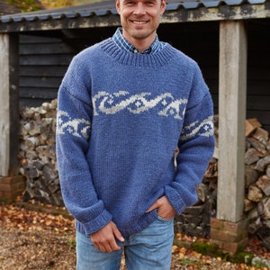 Men's Surf Jumper - Wave Knitted Sweater - Knit Pullover - 100% Wool ...