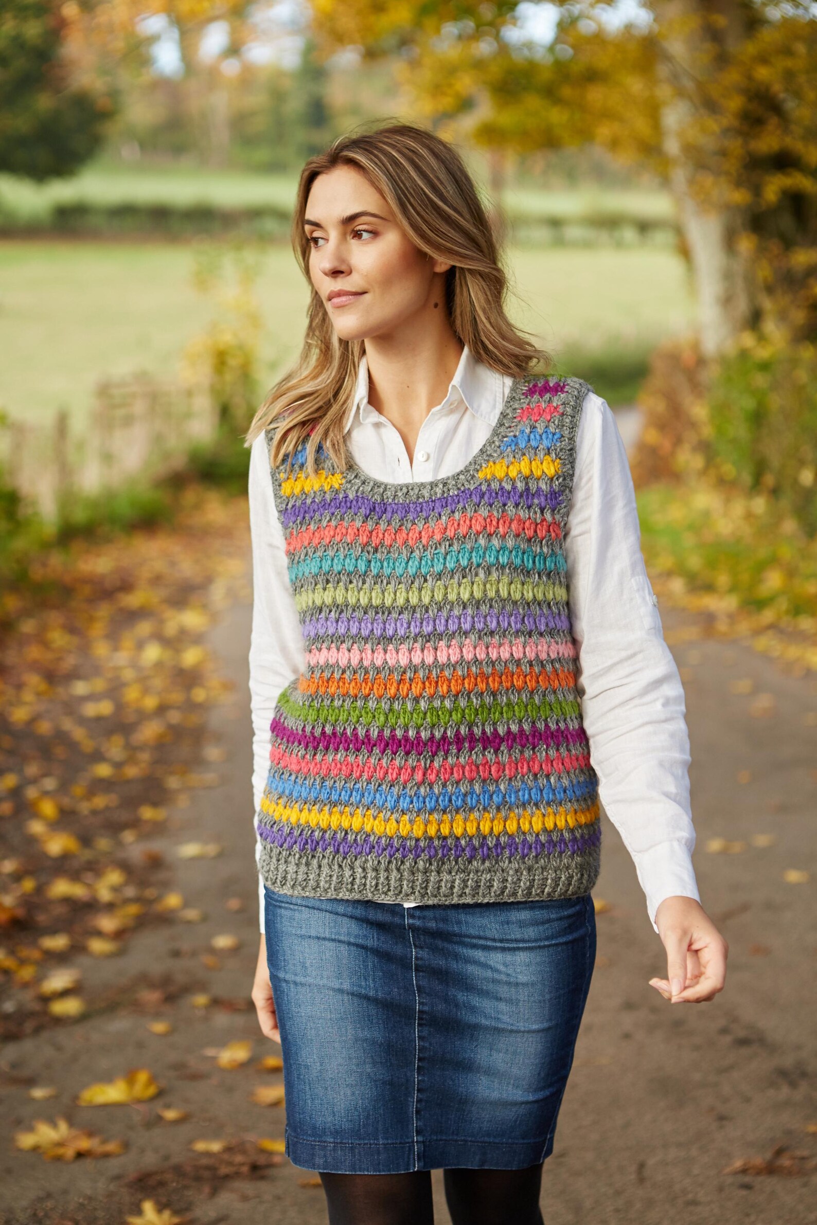 Colourful Crocheted Tank Top - 100% Wool - Womens Rainbow Pullover ...