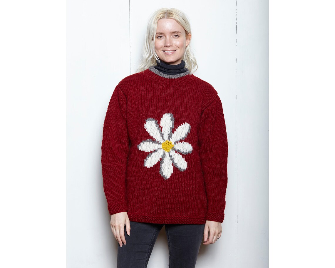 100% Wool Daisy Jumper Hand Knitted Sweater Fire Engine - Etsy