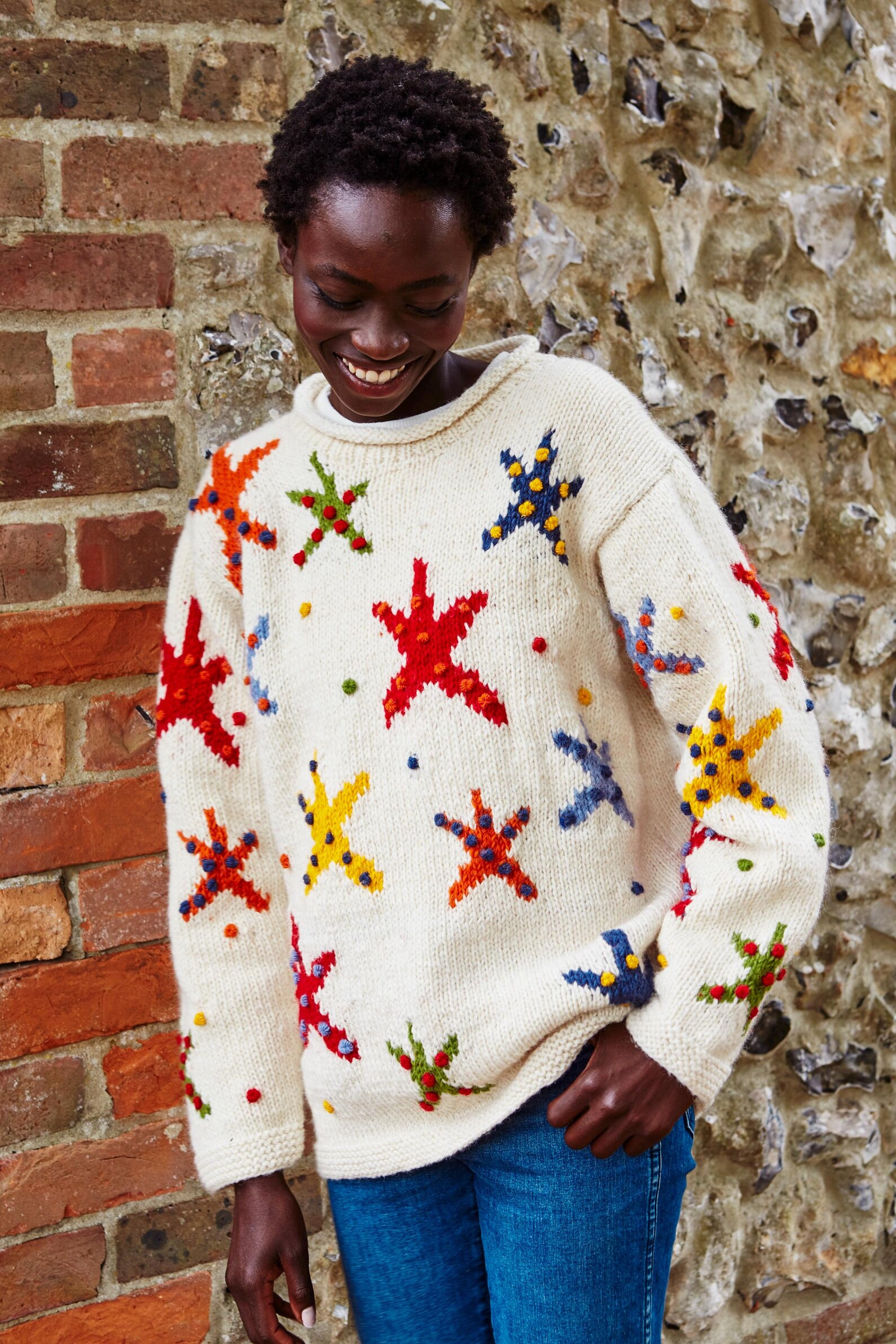 Bright Starfish Sweater - Hand Knitted Jumper - Multicoloured - Retro ...