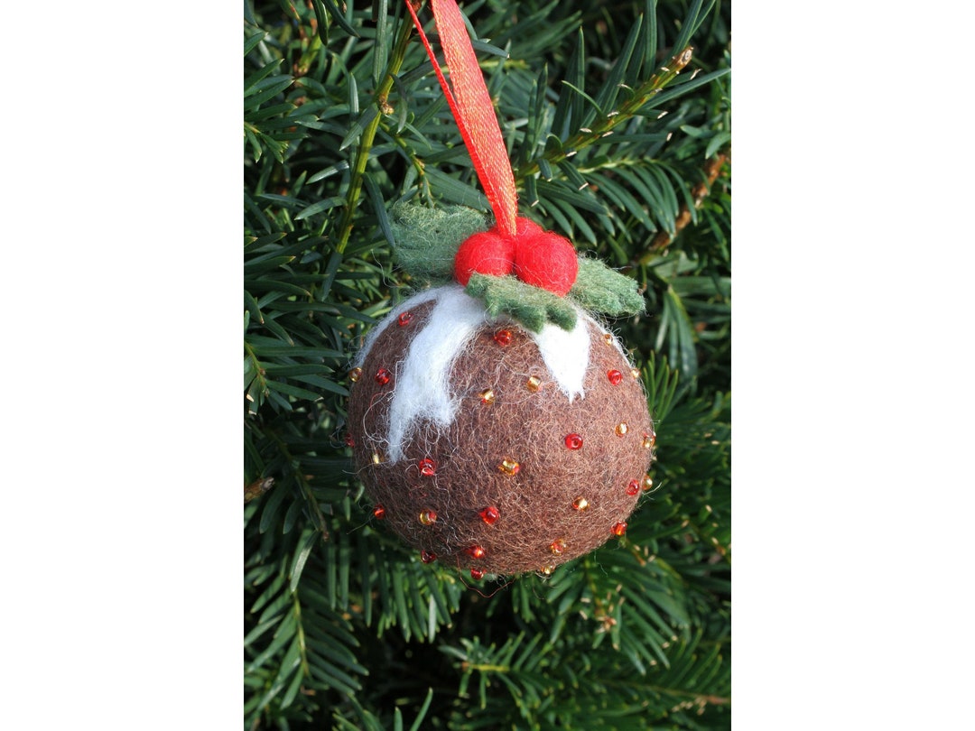 Hand Felted Christmas Pudding Christmas Decoration, 100% Wool, Hanging ...
