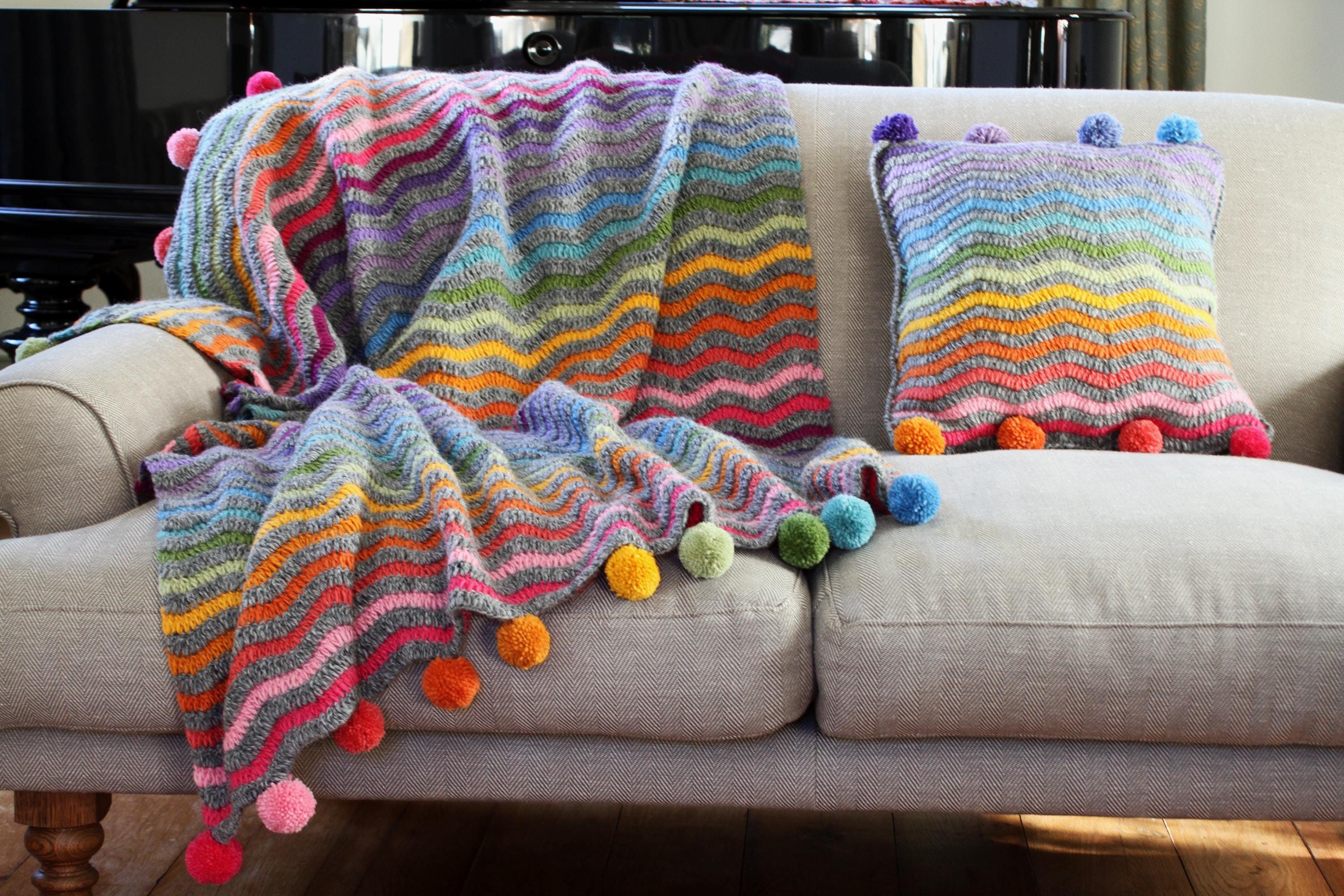 Rainbow Handmade Crochet Throw - Vibrant Wavy Colours - Ripple Pattern ...