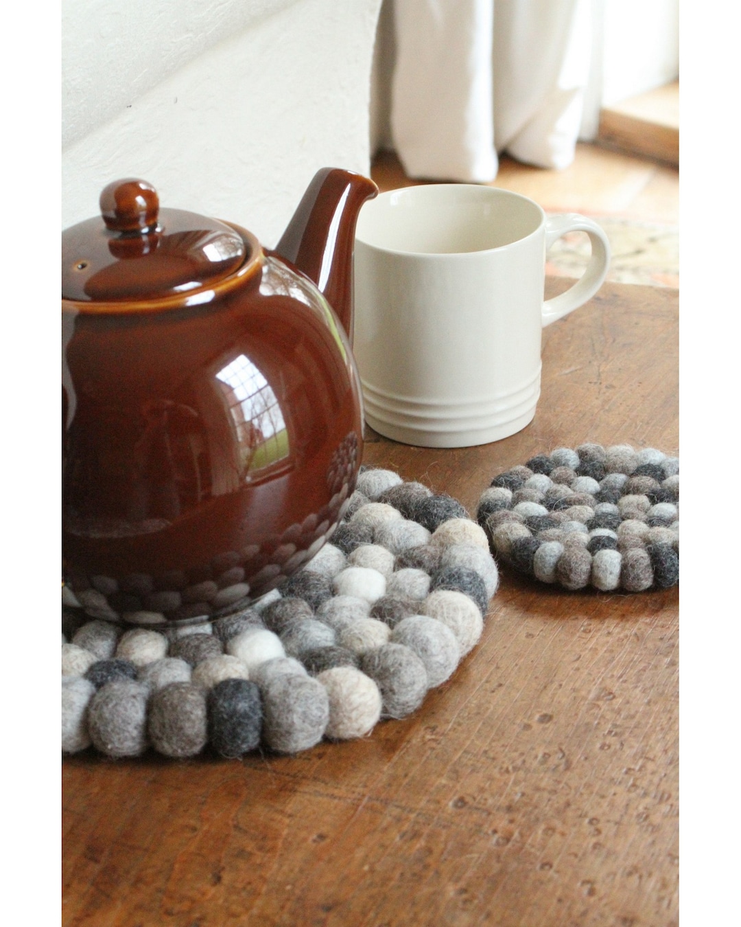 Handfelted Trivet - Felt Ball Worktop Saver - Felt Tableware - Natural ...