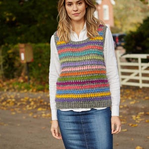 Colourful Crocheted Tank Top - 100% Wool - Womens Rainbow Pullover ...