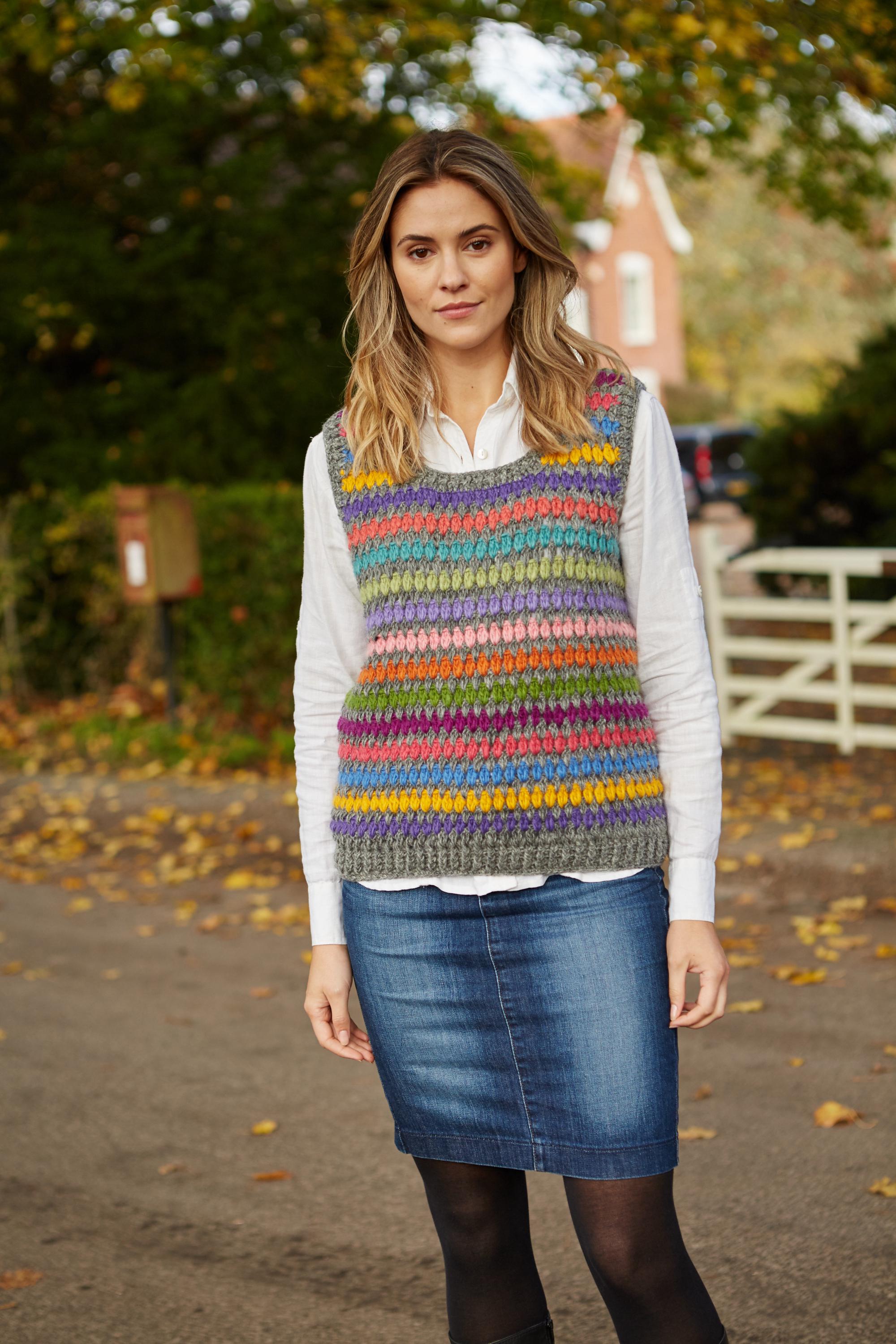 Colourful Crocheted Tank Top - 100% Wool - Womens Rainbow Pullover ...