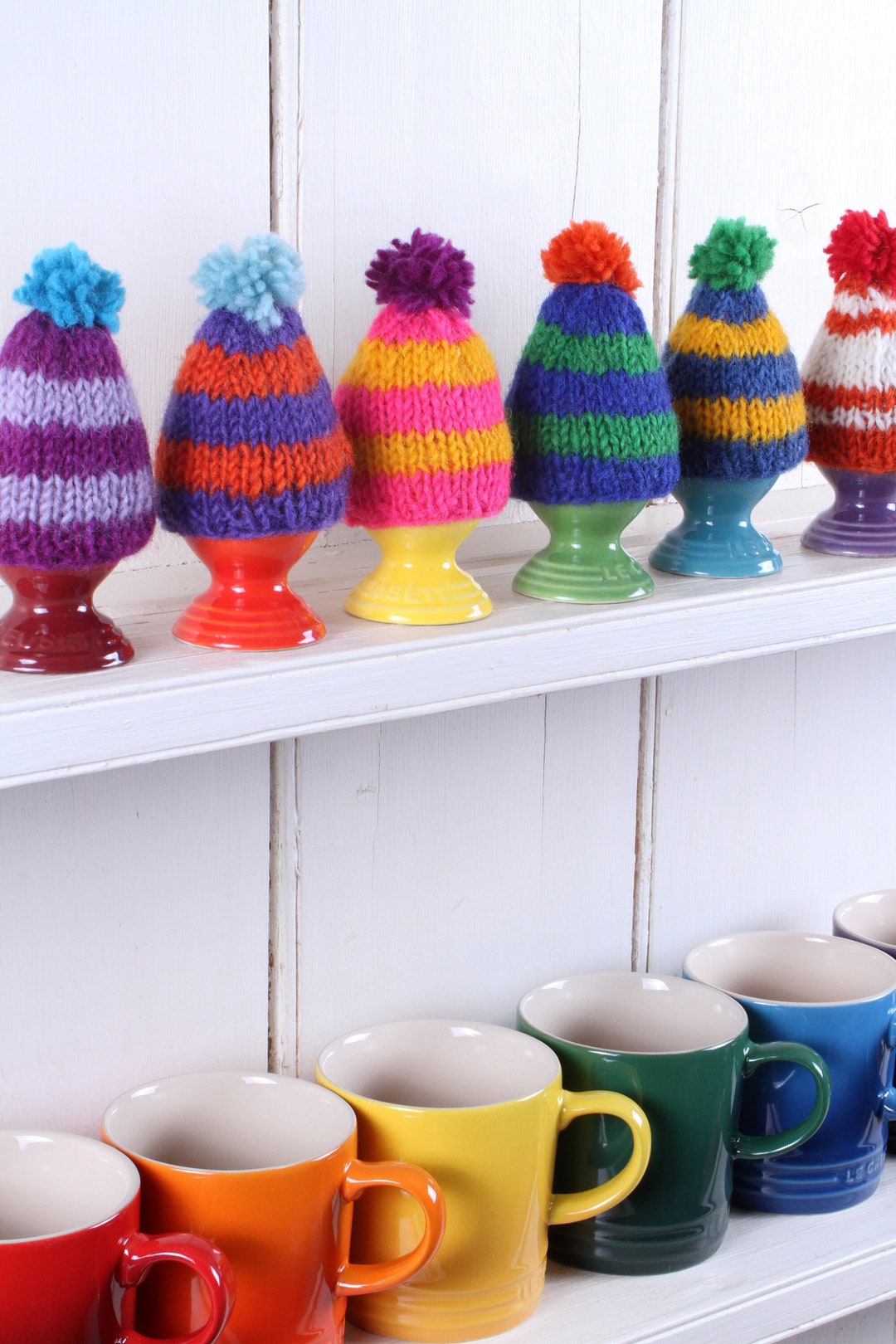 Bobble Beanie Egg Cosy Set of 6 - Knitted Hat Egg Cosy - Felt Egg Cosy ...
