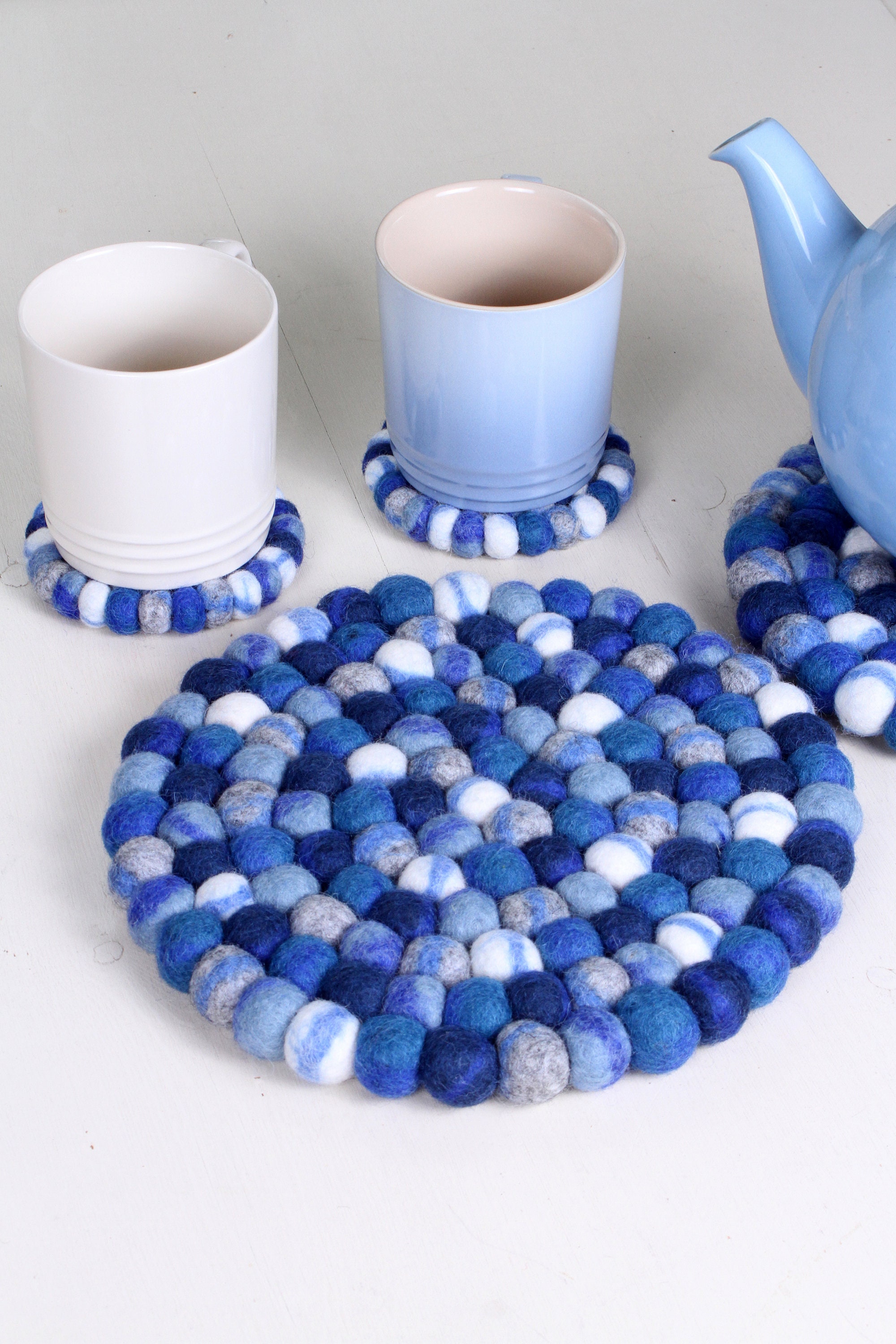 Handfelted Trivet - Felt Ball Worktop Saver - Felt Tableware - Bright ...