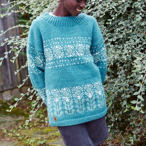 Women's Chunky Knit Turquoise Jumper - Oversized Knitted Aqua Sweater ...