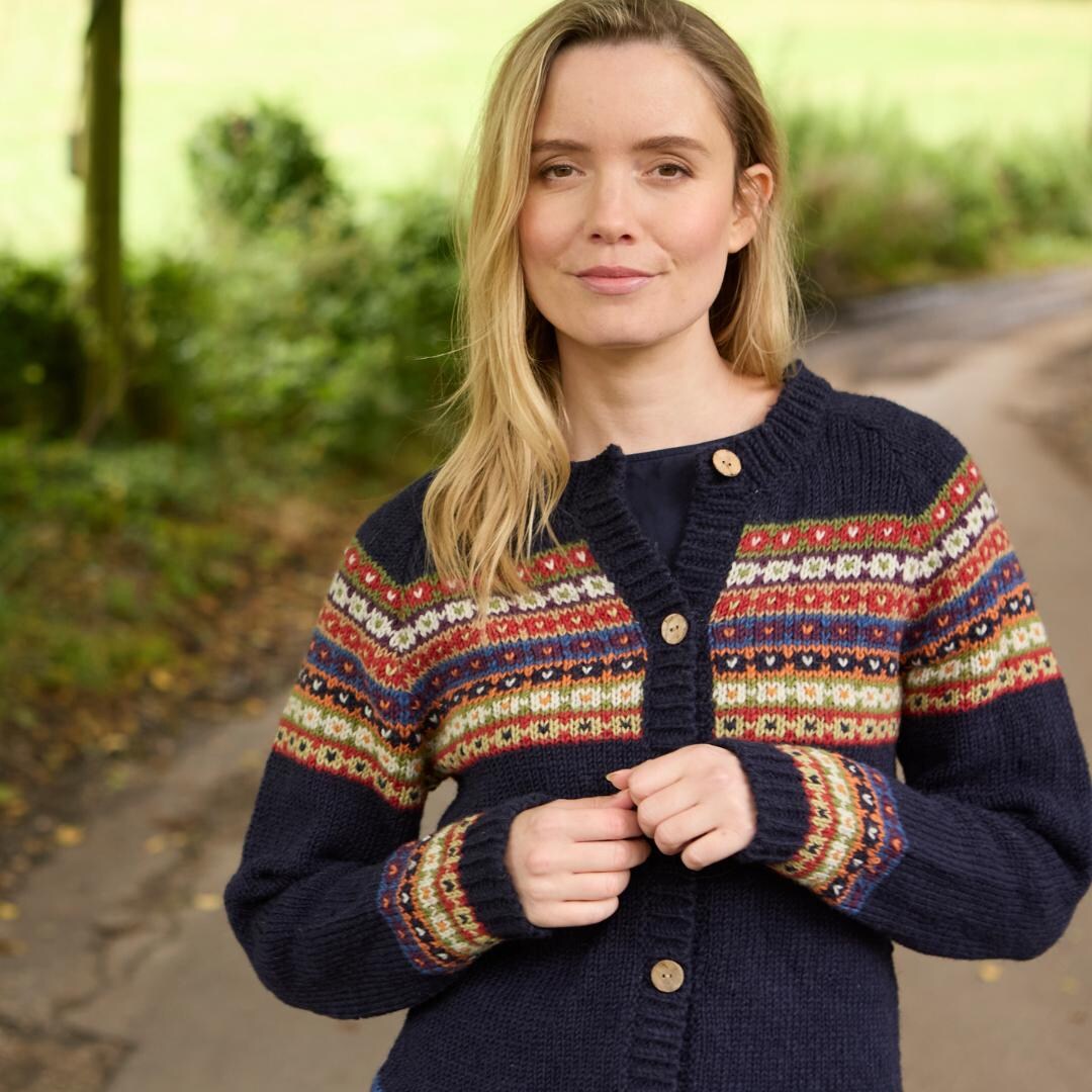 Women's Blue Fair Isle Cardigan - Knitted Fairisle Cardigan- All Season ...