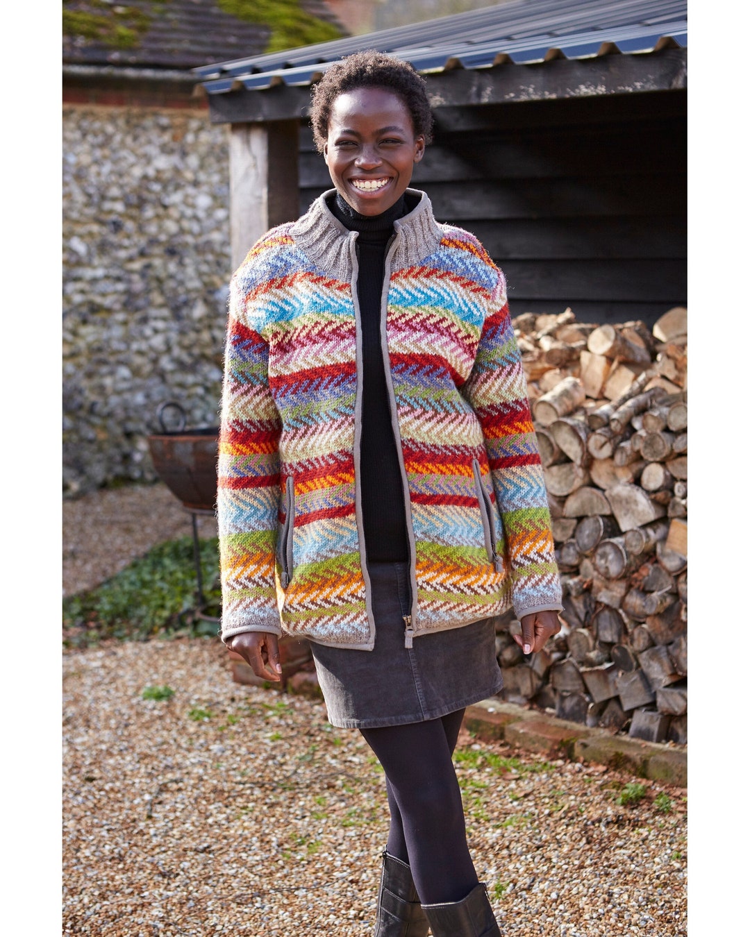 Women's Hand Knitted Jacket - 100% Wool - Unlined - Bold Strong Colours ...