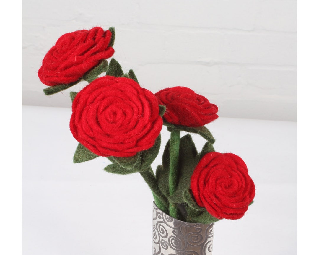 Fair Trade Hand Felted Flower - Red Rose - Valentines Day Flowers ...