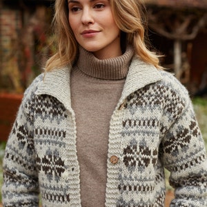 Women's Cream Fair Isle Cardigan - 100% Wool Hand Knit Cardigan ...