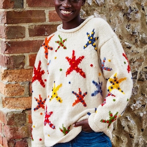 Bright Starfish Sweater - Hand Knitted Jumper - Multicoloured - Retro ...