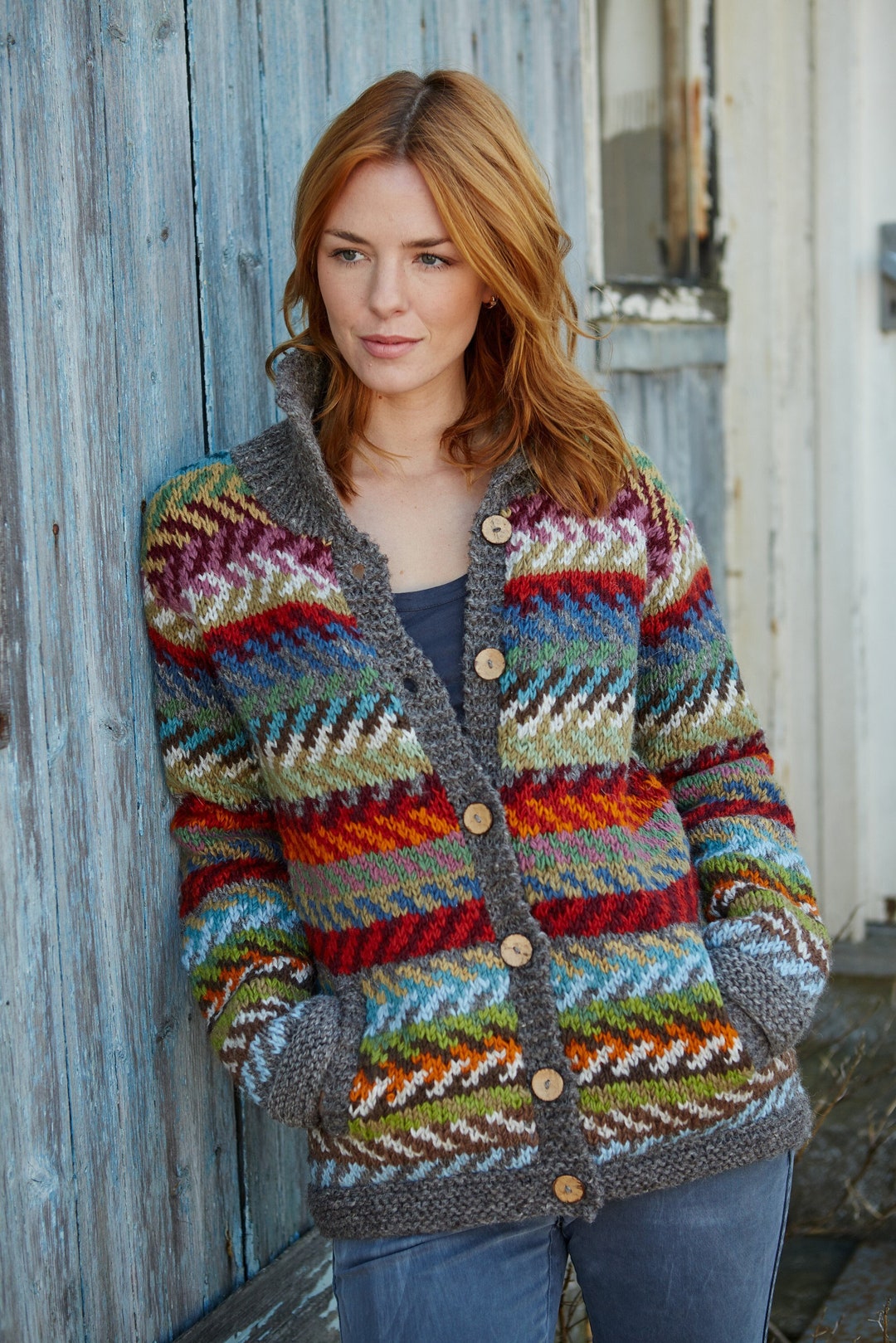 Women's Wool Cardigan - Winter Cardigan - Fair Isle Cardi - Chevron ...