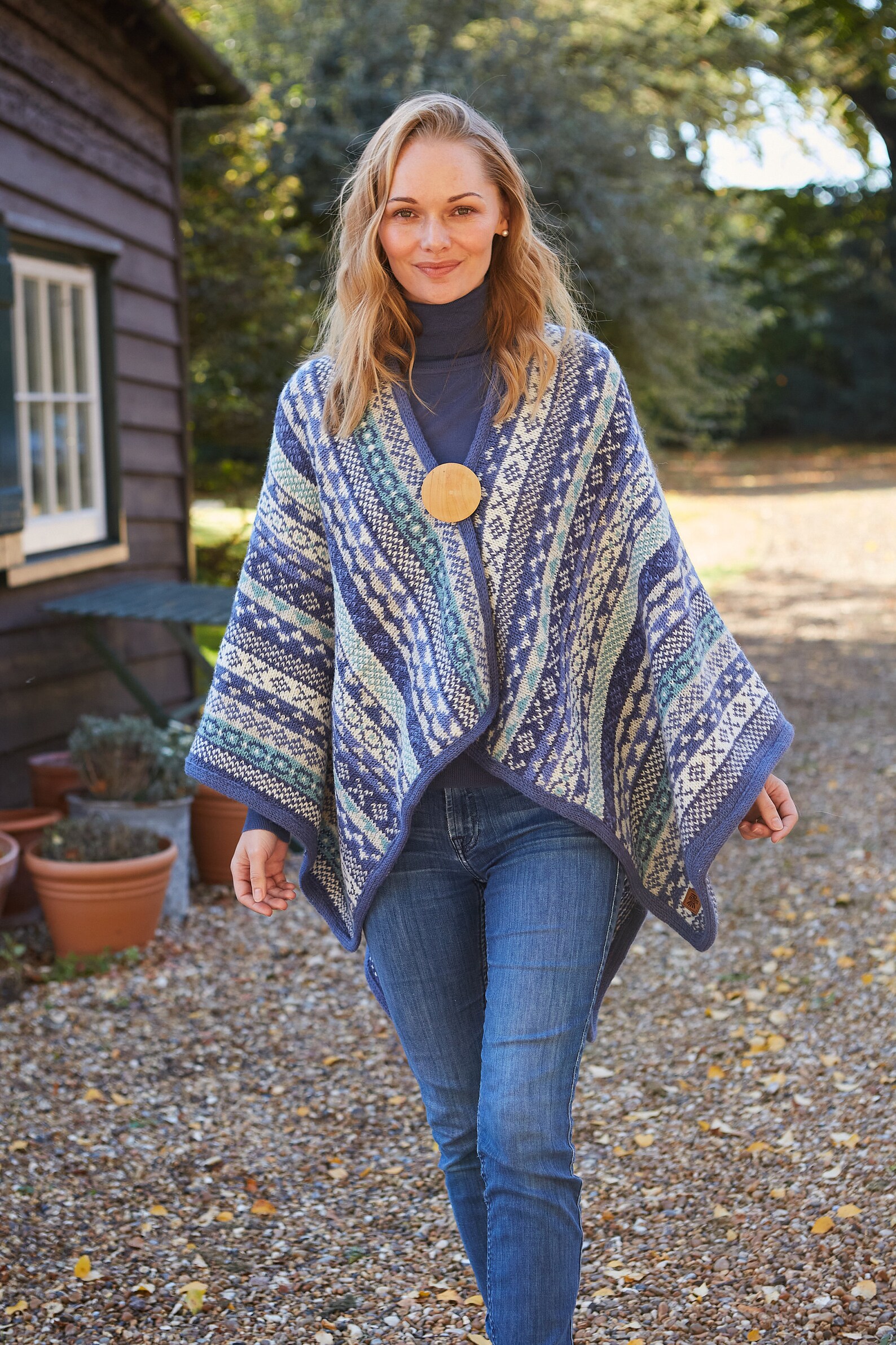Women's Fair Isle Knit Wrap - Spring Knitted Wrap - Poncho Wrap - 100% ...