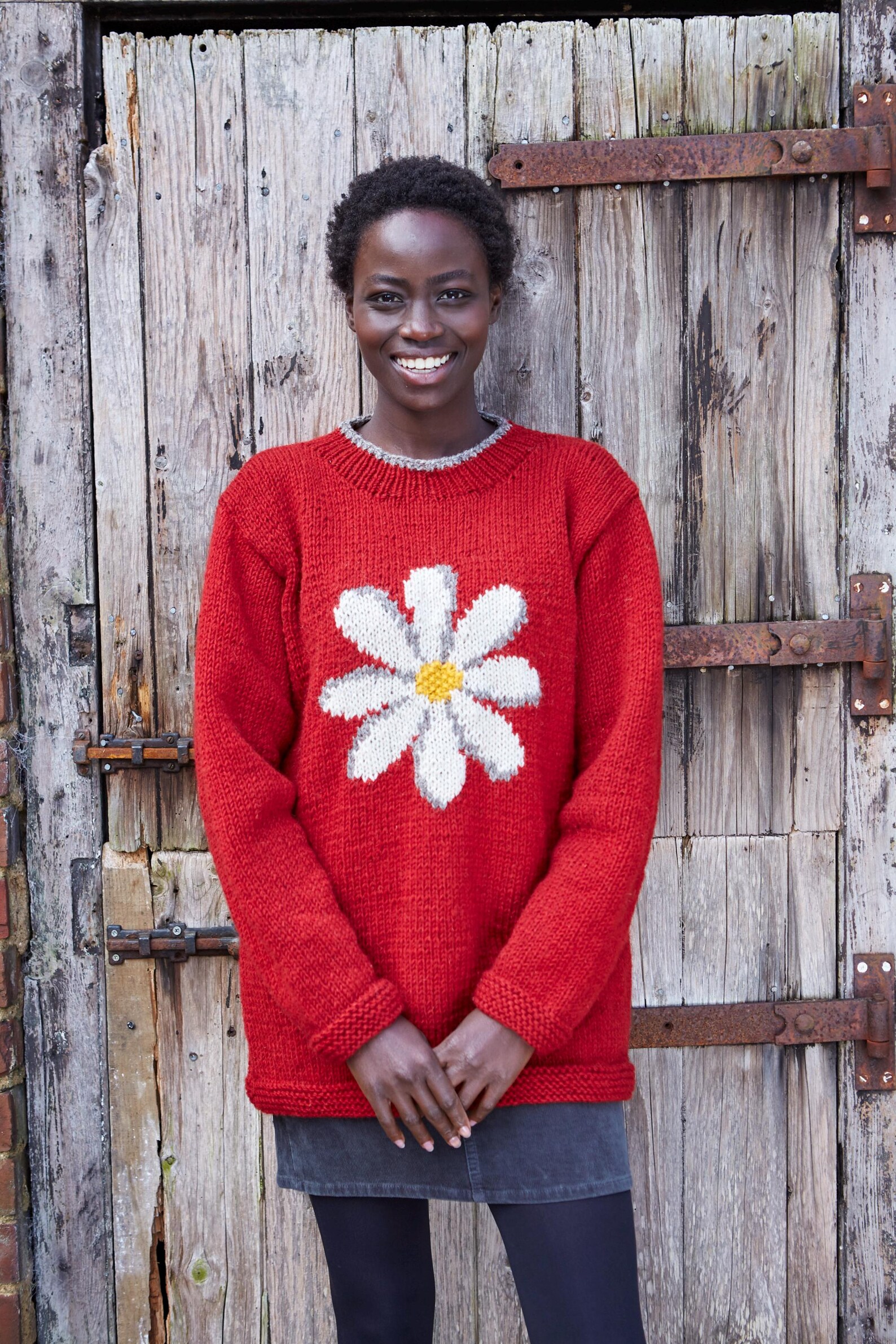 Women's Knitted Daisy Jumper - Red, 100% Wool | Pachamama - Etsy