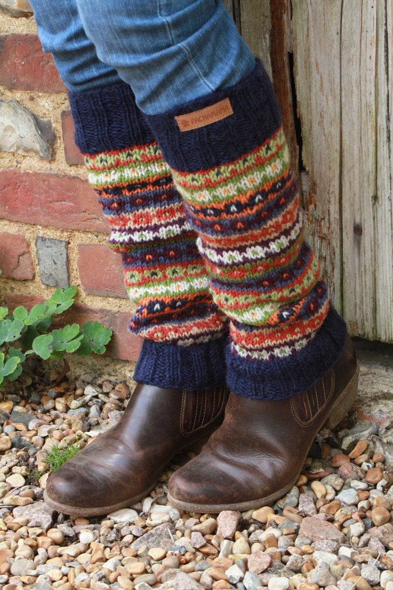 Women's Knitted Fair Isle Sofa Socks, Legwarmers - Blue, 100% Wool ...