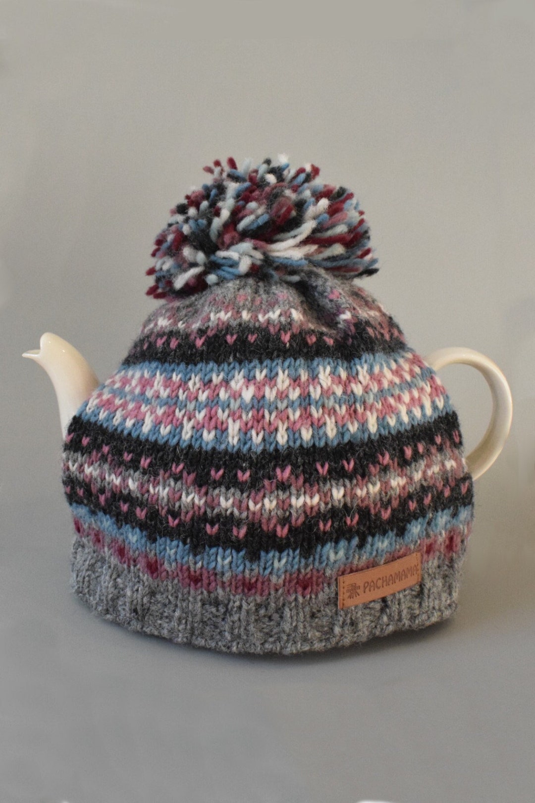 Knitted Fair Isle Tea Cosy Purple Tea Cozy 100% Wool Tea Cosie ...