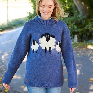 Women's Knitted Sheep Jumper - Blue Knit Sweater - Oversized Farm ...
