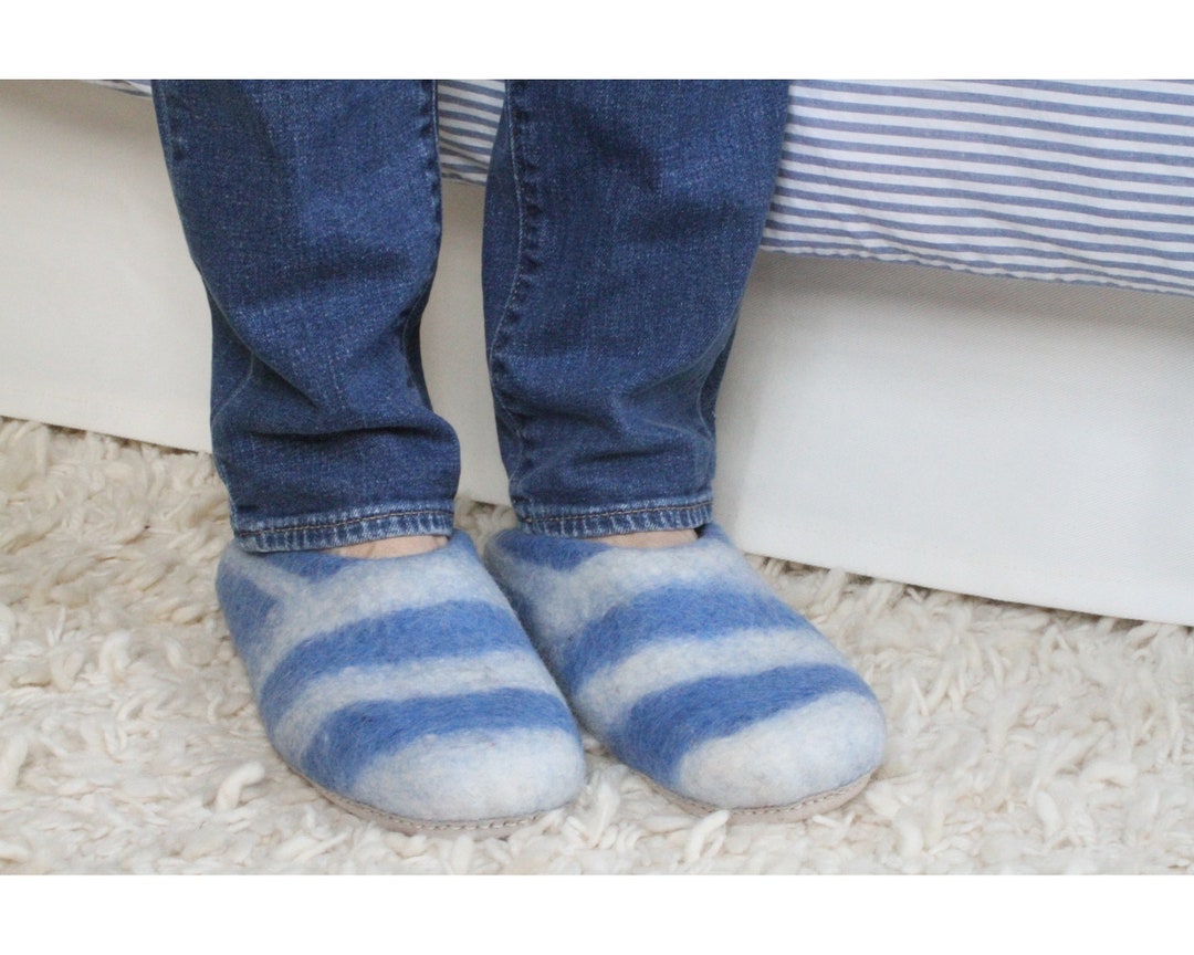 Women's Hand Felted Pastel Blue Slippers, 100% Wool, Beautiful Cool ...