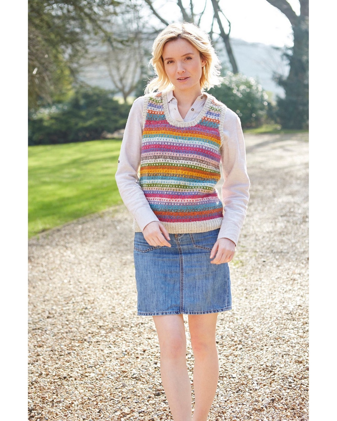 Women's Knitted Bright Stripe Tank Top, 100% Wool, Fair Isle, Pastel ...