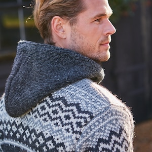 Mens Fair Isle Hoody - Mens Nordic Hoodie - Mens Black Knit Fleece ...