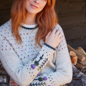 Women's Thistle Sweater - 100% Wool - Hand Knitted - Embroidery ...