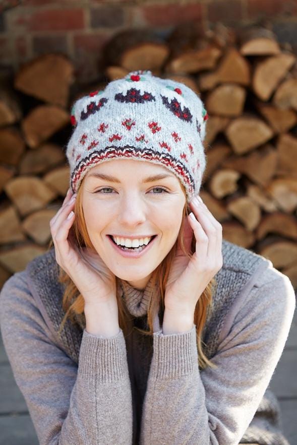 Novelty Knitted Christmas Pudding Bobble Beanie, Headband - 100% Wool ...