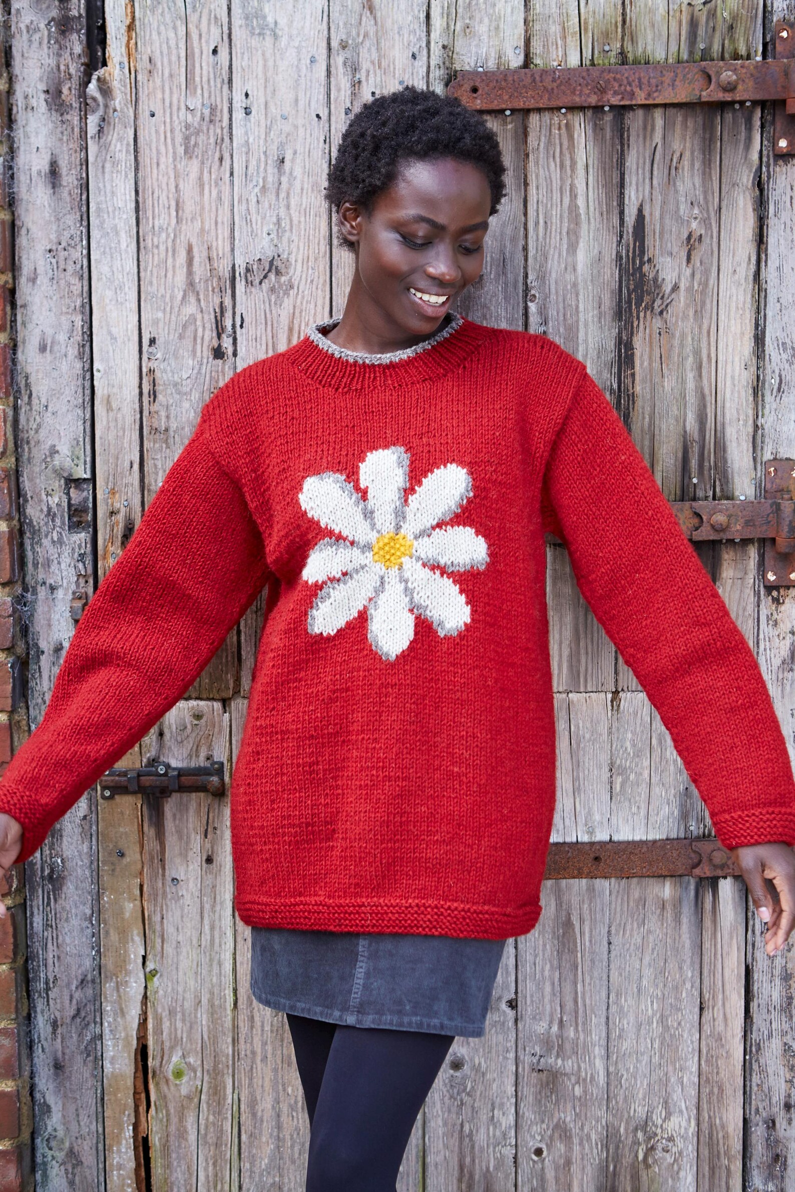 Women's Knitted Daisy Jumper - Red, 100% Wool | Pachamama - Etsy
