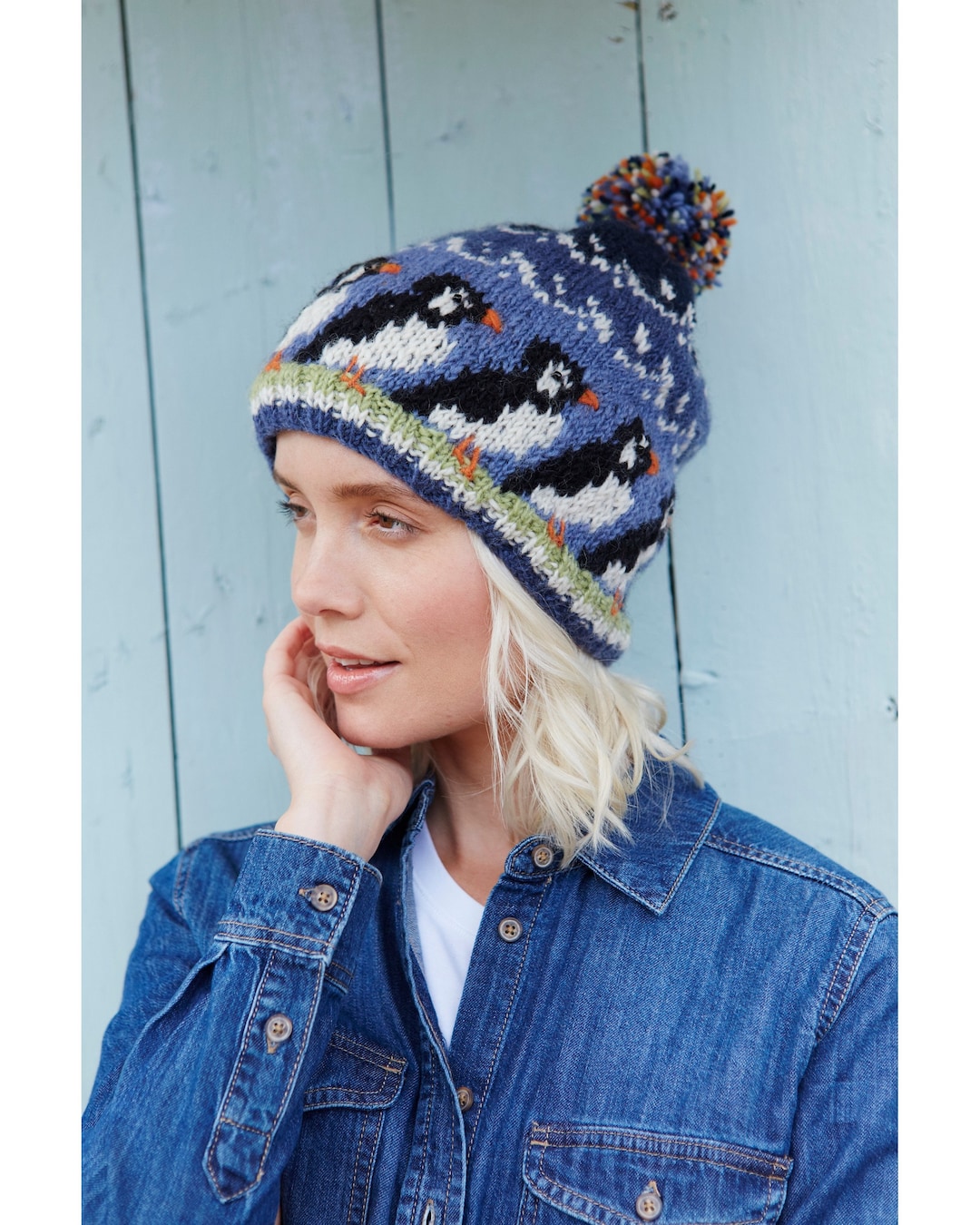 Women's Knitted Puffin Bobble Beanie - Puffin Beanie - Puffin Gloves ...
