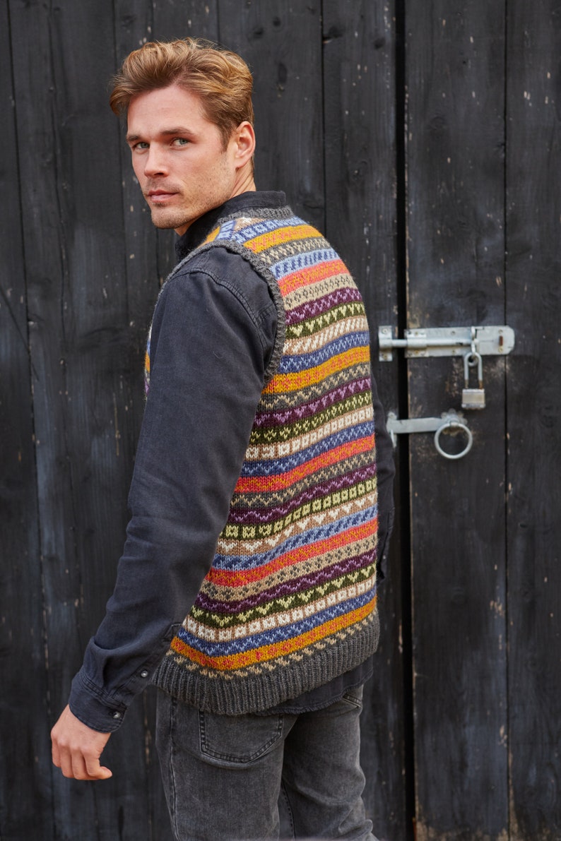 Men's Knitted Fair Isle Tank Top - 100% Wool - Fair Trade Sleeveless ...
