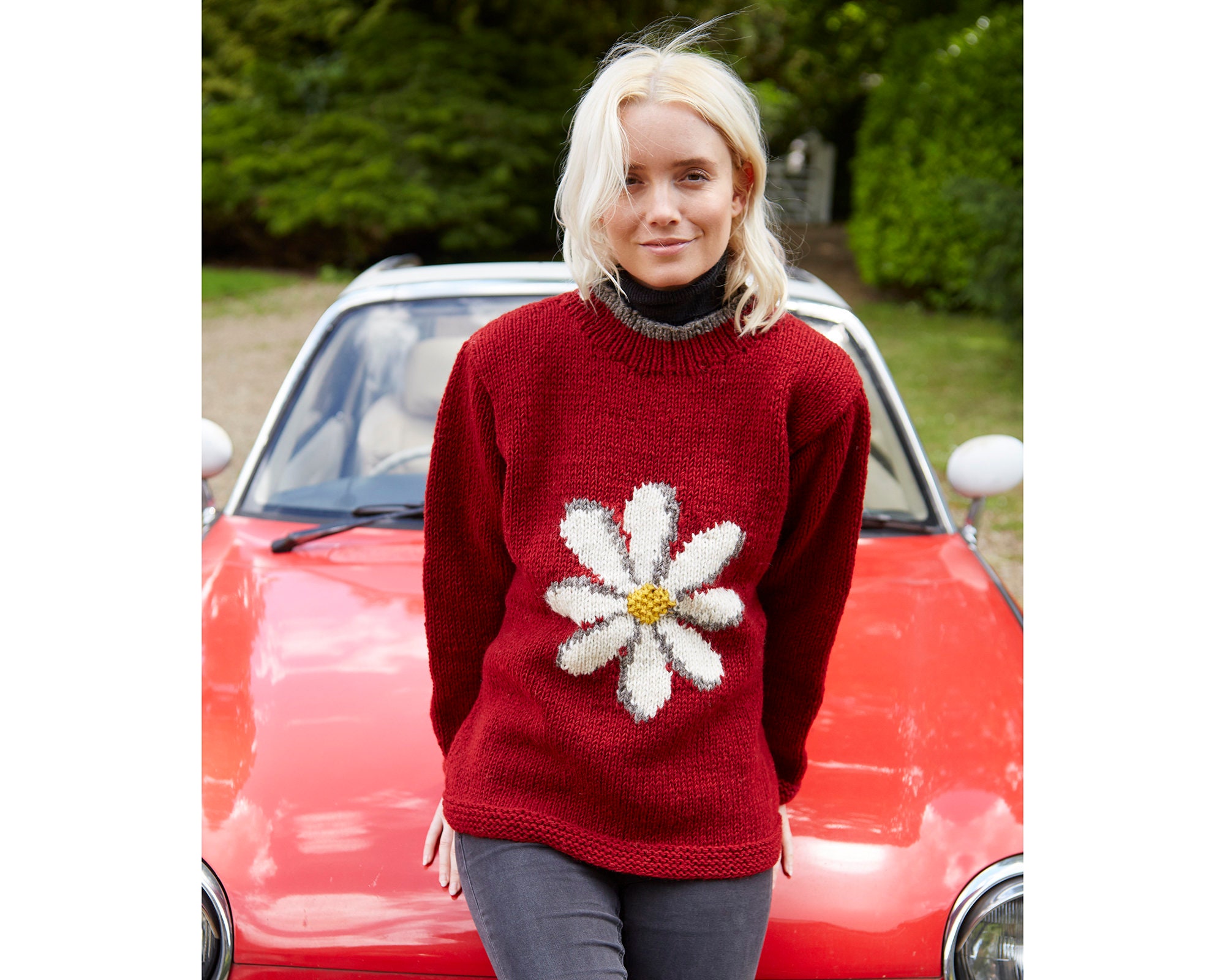 100% Wool Daisy Jumper Hand Knitted Sweater Fire Engine - Etsy