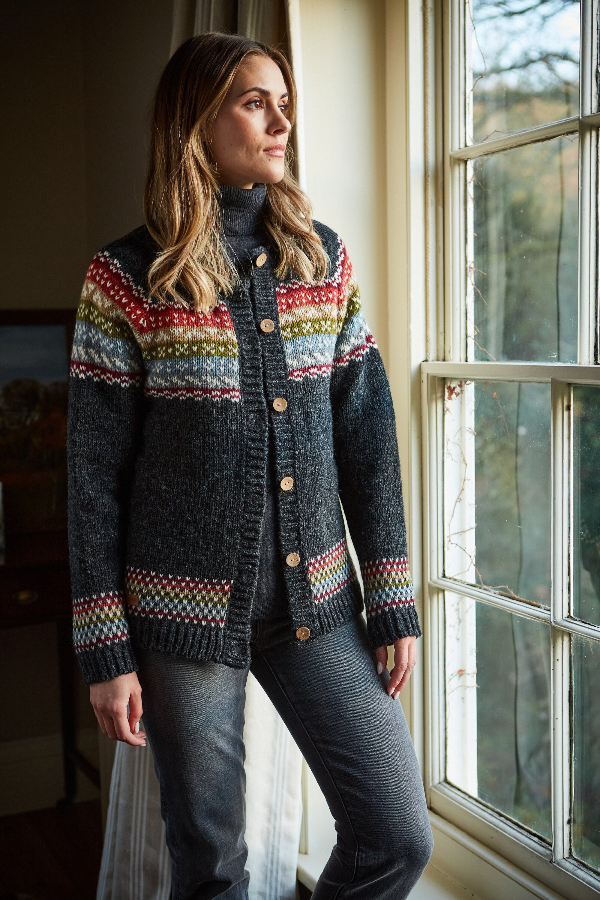 Womens Fair Isle Cardigan - Multicoloured Cardigan- Handmade Colourful ...