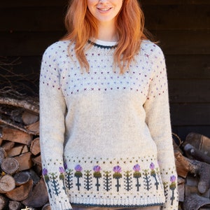 Women's Thistle Sweater - 100% Wool - Hand Knitted - Embroidery ...