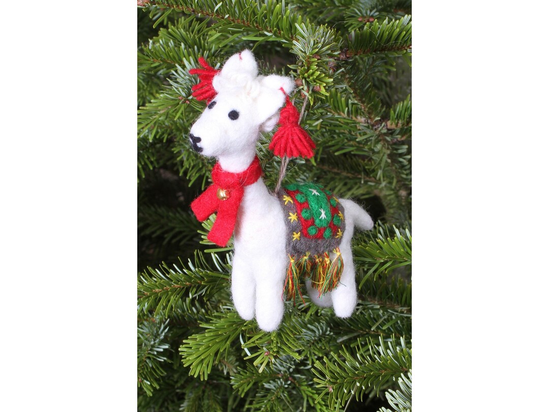 Hand Felted Llama Christmas Decoration, 100% Wool, Hanging Tree ...
