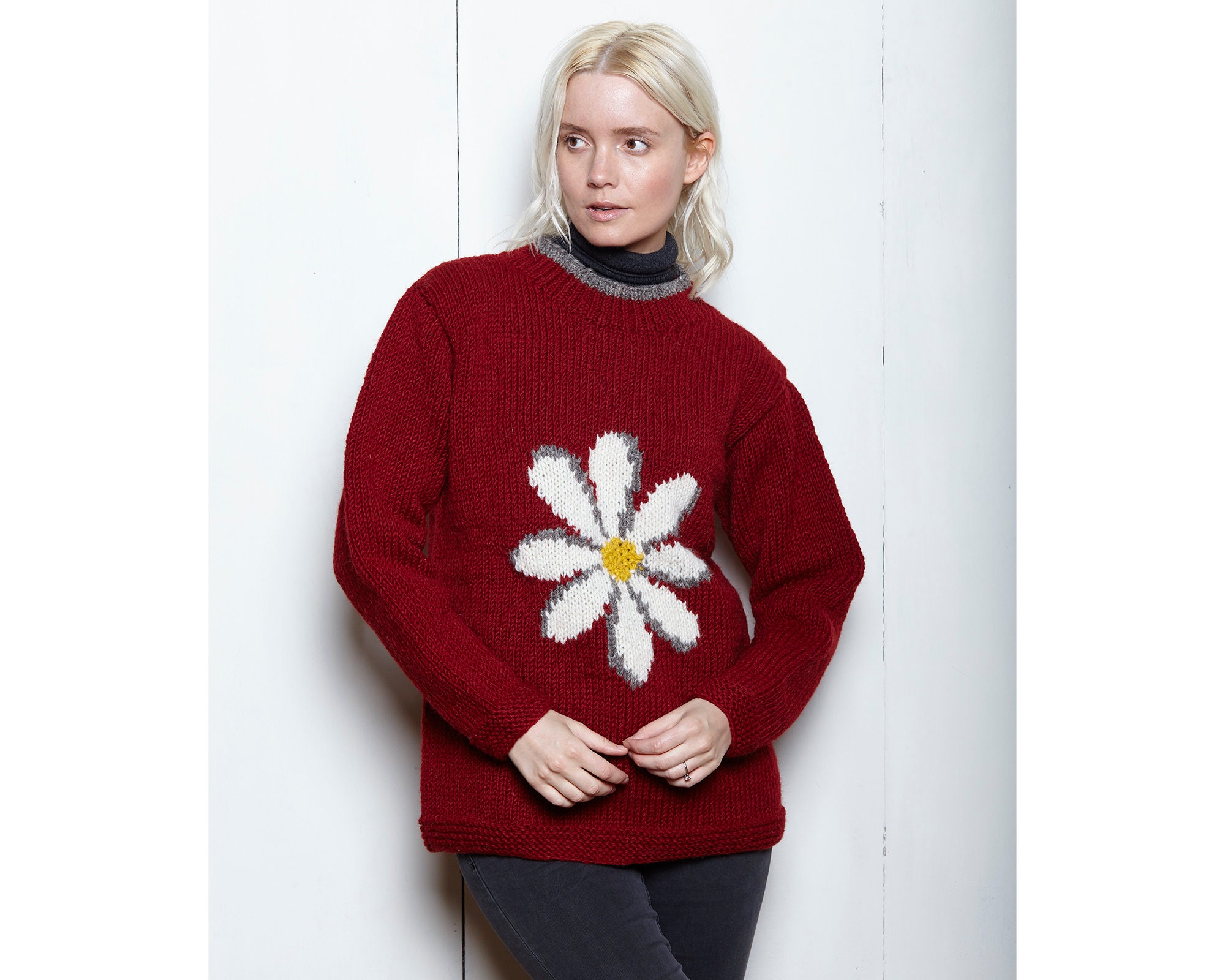 100% Wool Daisy Jumper Hand Knitted Sweater Fire Engine - Etsy