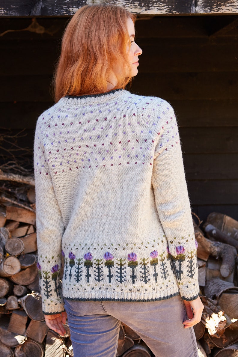 Women's Thistle Sweater - 100% Wool - Hand Knitted - Embroidery ...