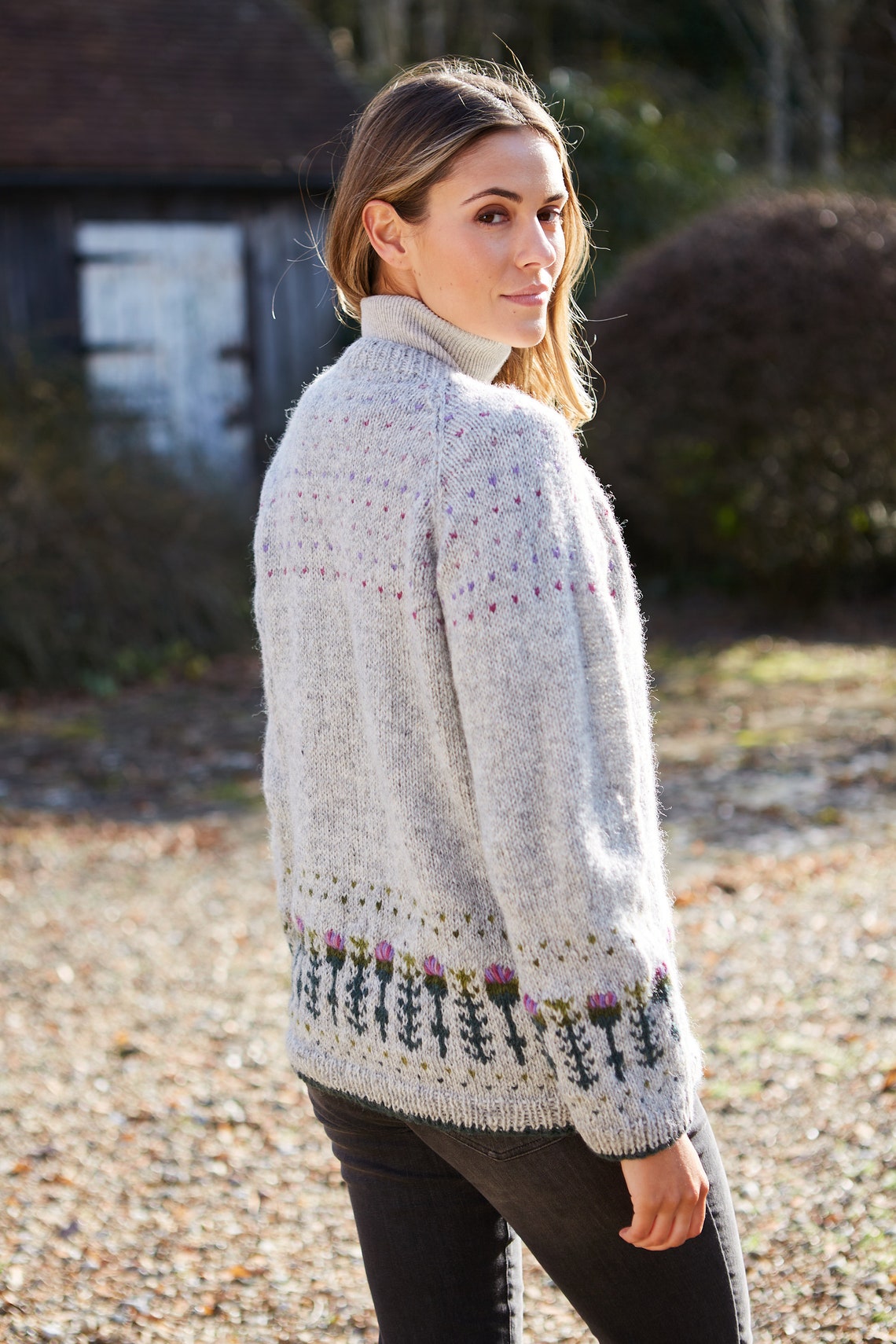 Knitted Thistle Cardigan - Floral Button up Cardi - Embroidered Flowers ...