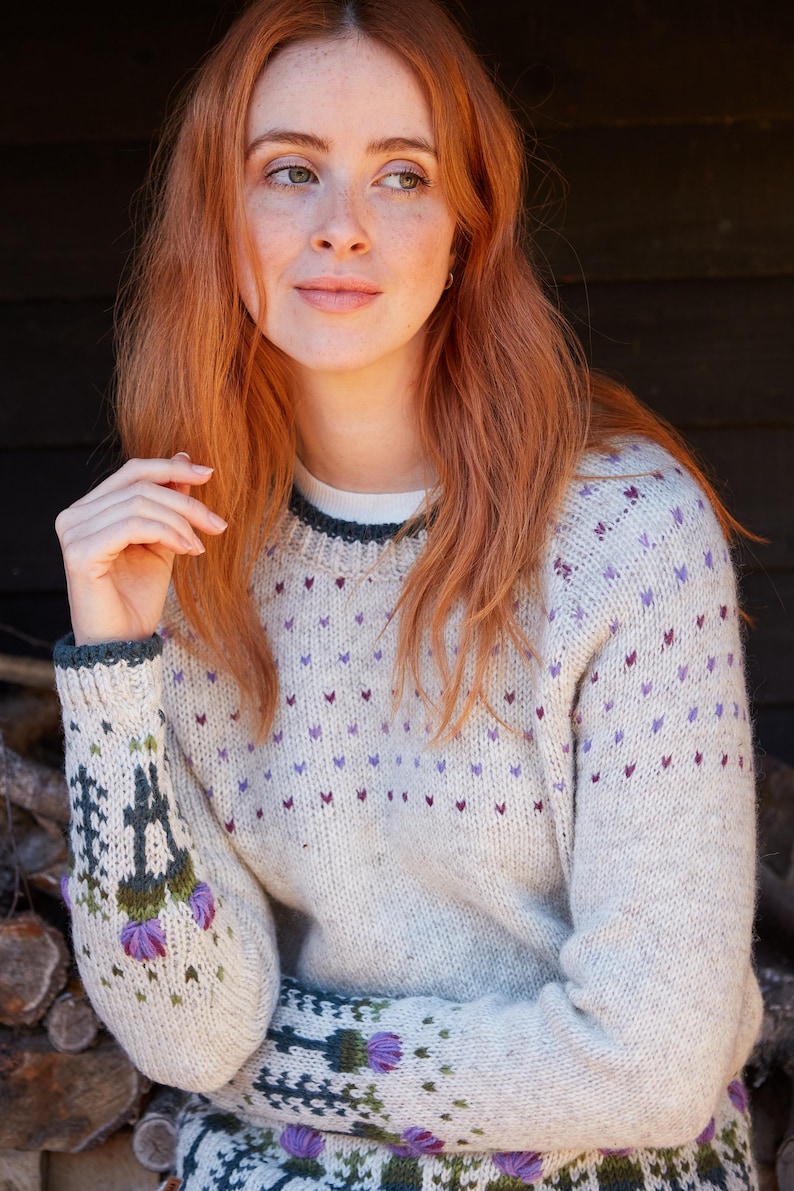 Women's Thistle Sweater - 100% Wool - Hand Knitted - Embroidery ...