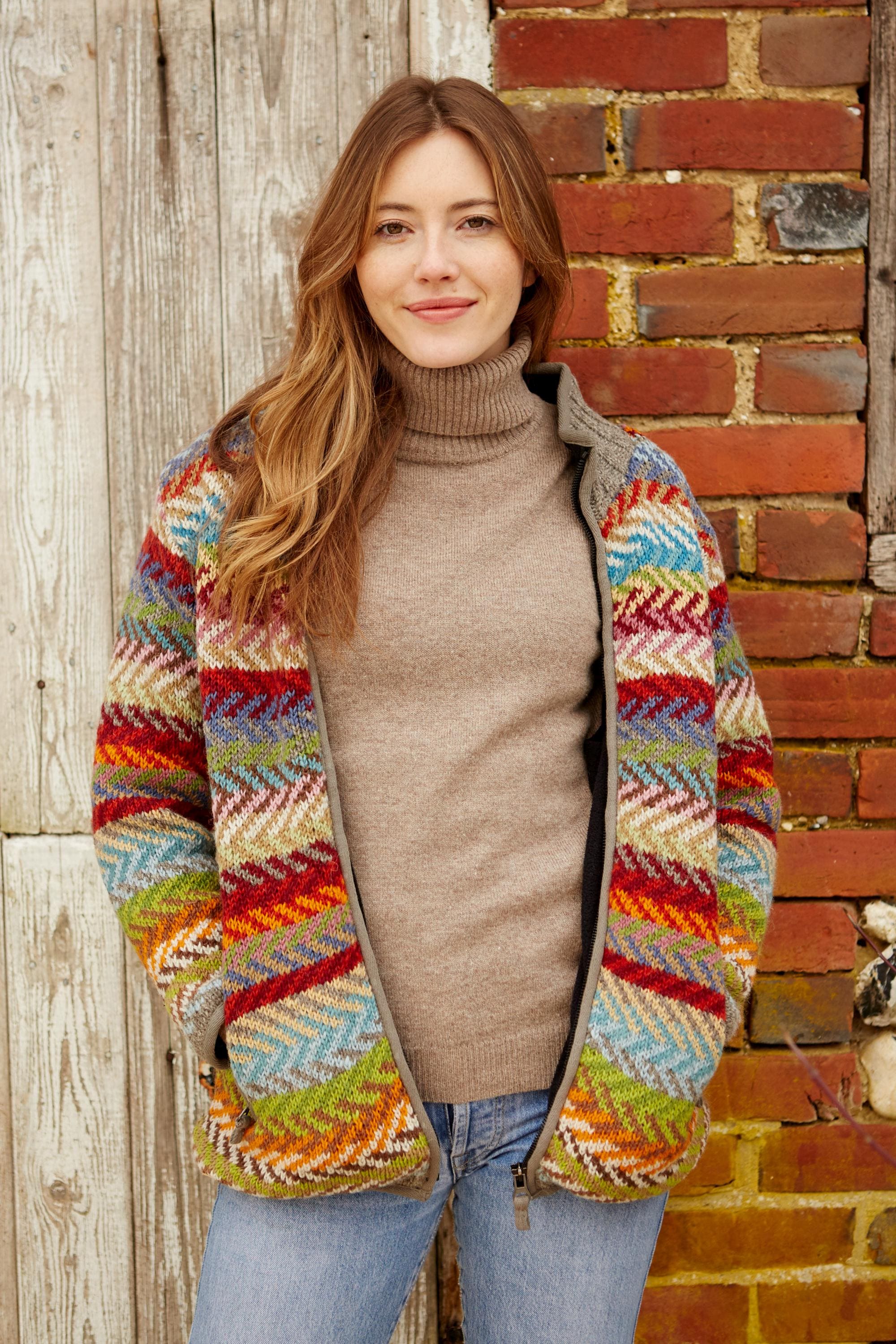 Women's Hand Knitted Jacket - 100% Wool - Unlined - Bold Strong Colours ...