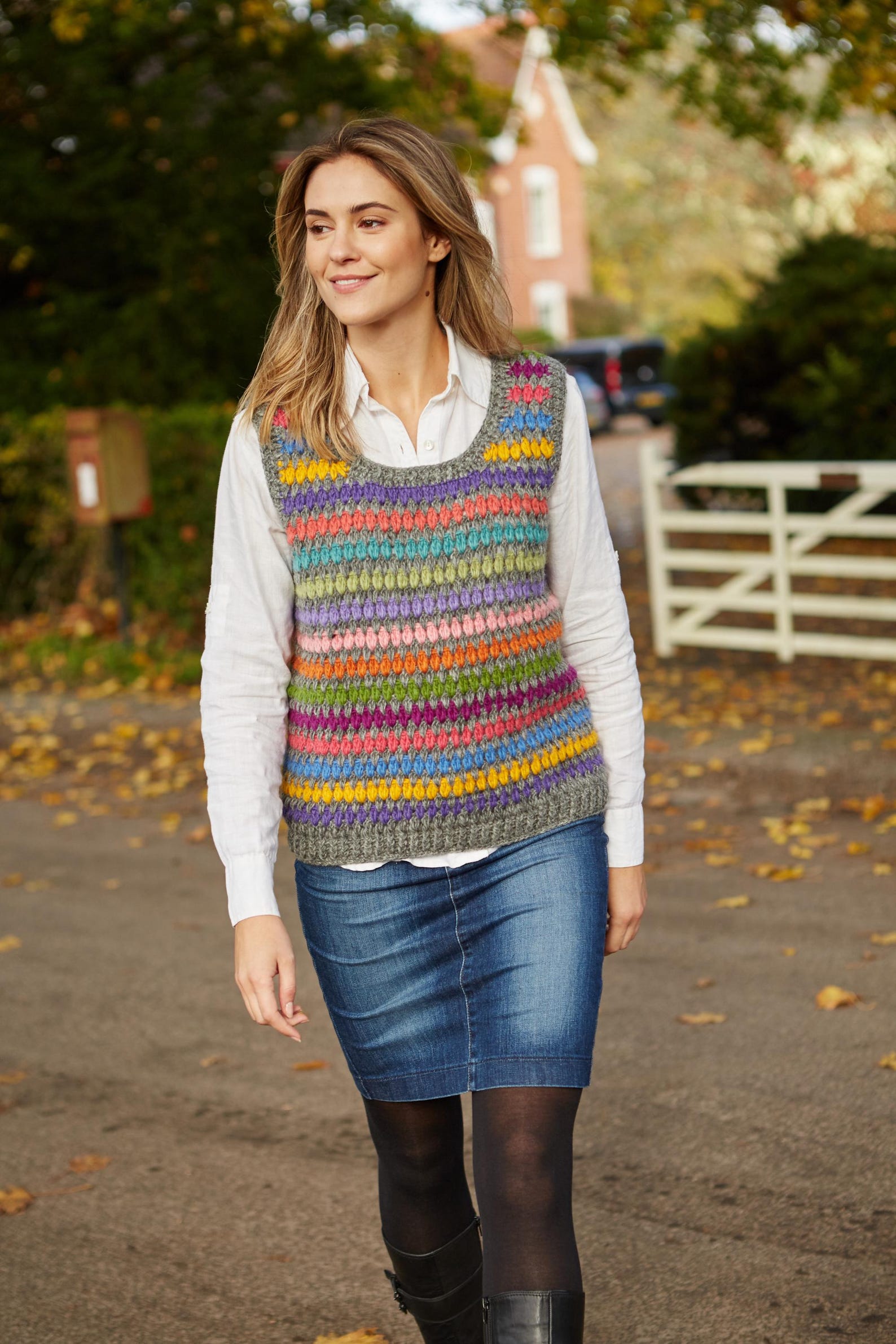 Colourful Crocheted Tank Top - 100% Wool - Womens Rainbow Pullover ...