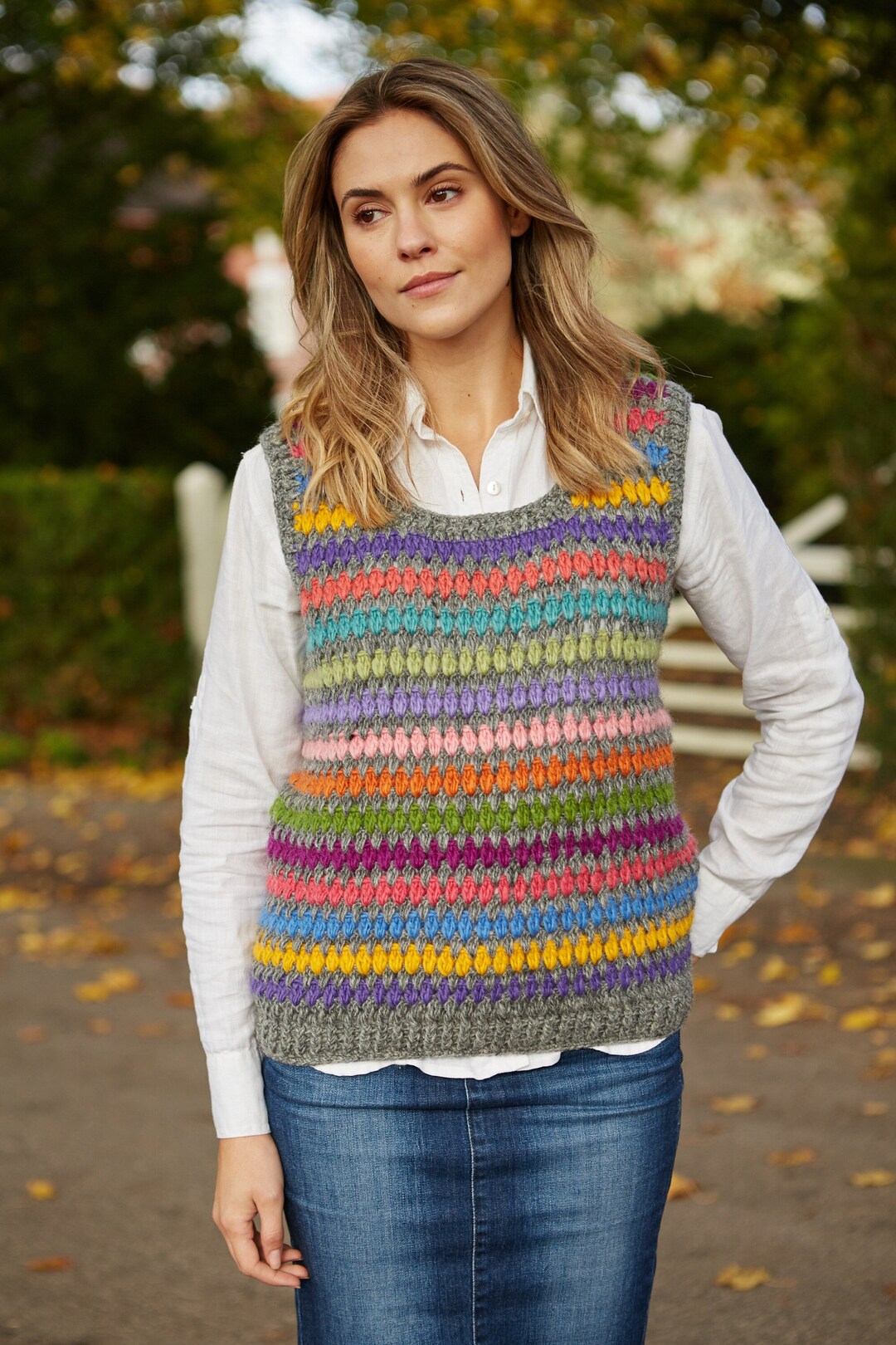 Colourful Crocheted Tank Top - 100% Wool - Womens Rainbow Pullover ...