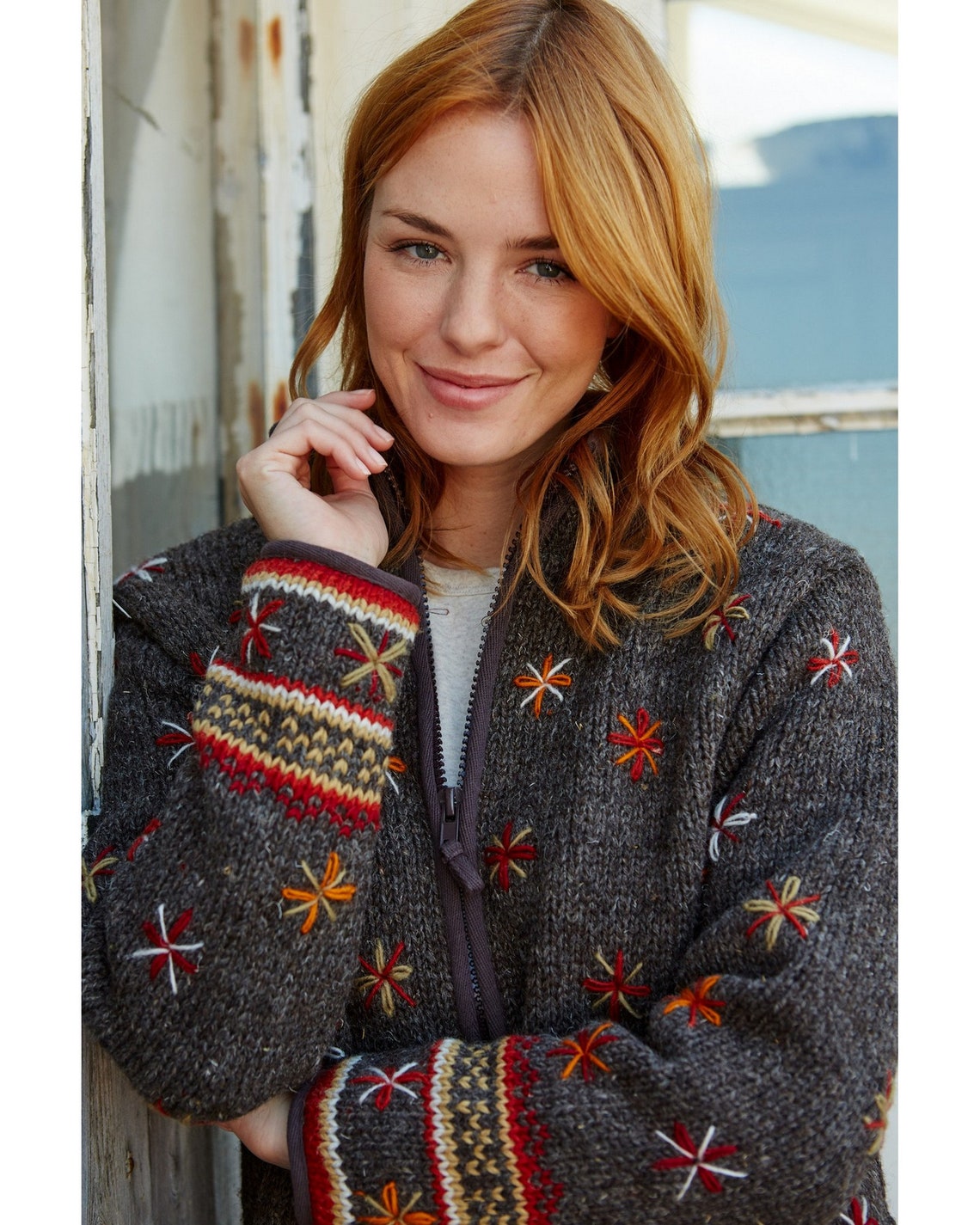 Women's Handmade Zip Jacket, Hand Embroidered Flowers, 100% Wool ...