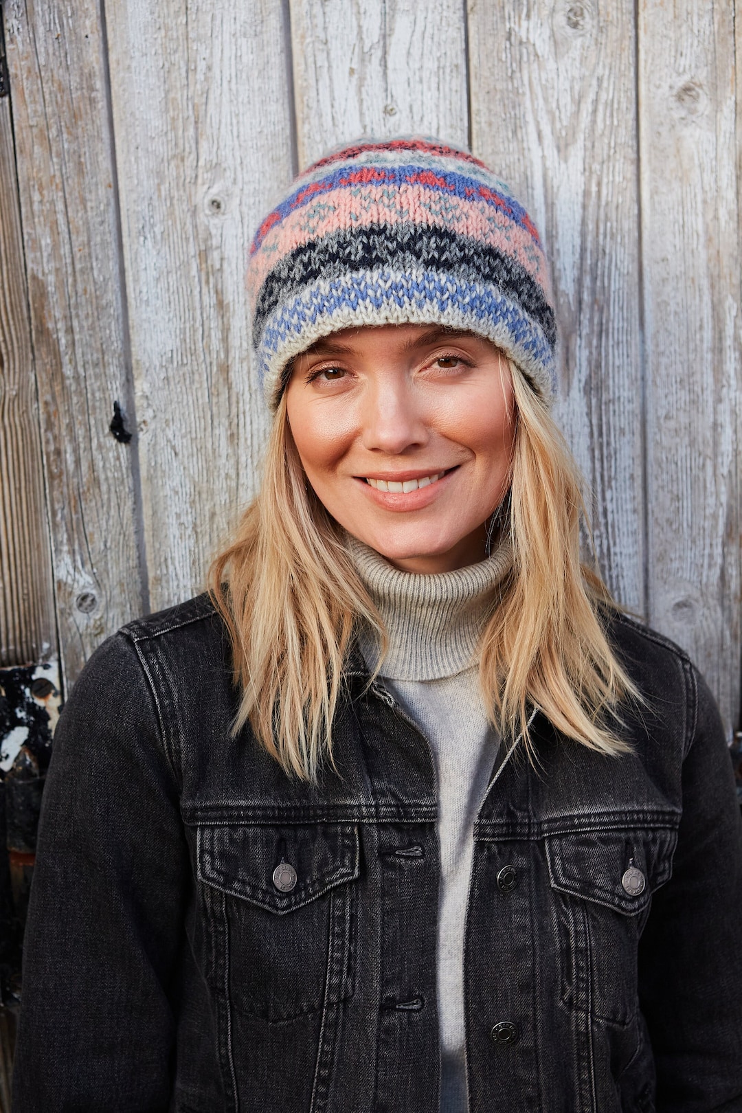 Women's Fair Isle Beanie - Hand Knitted Fairisle Hat - Fleece Lined ...