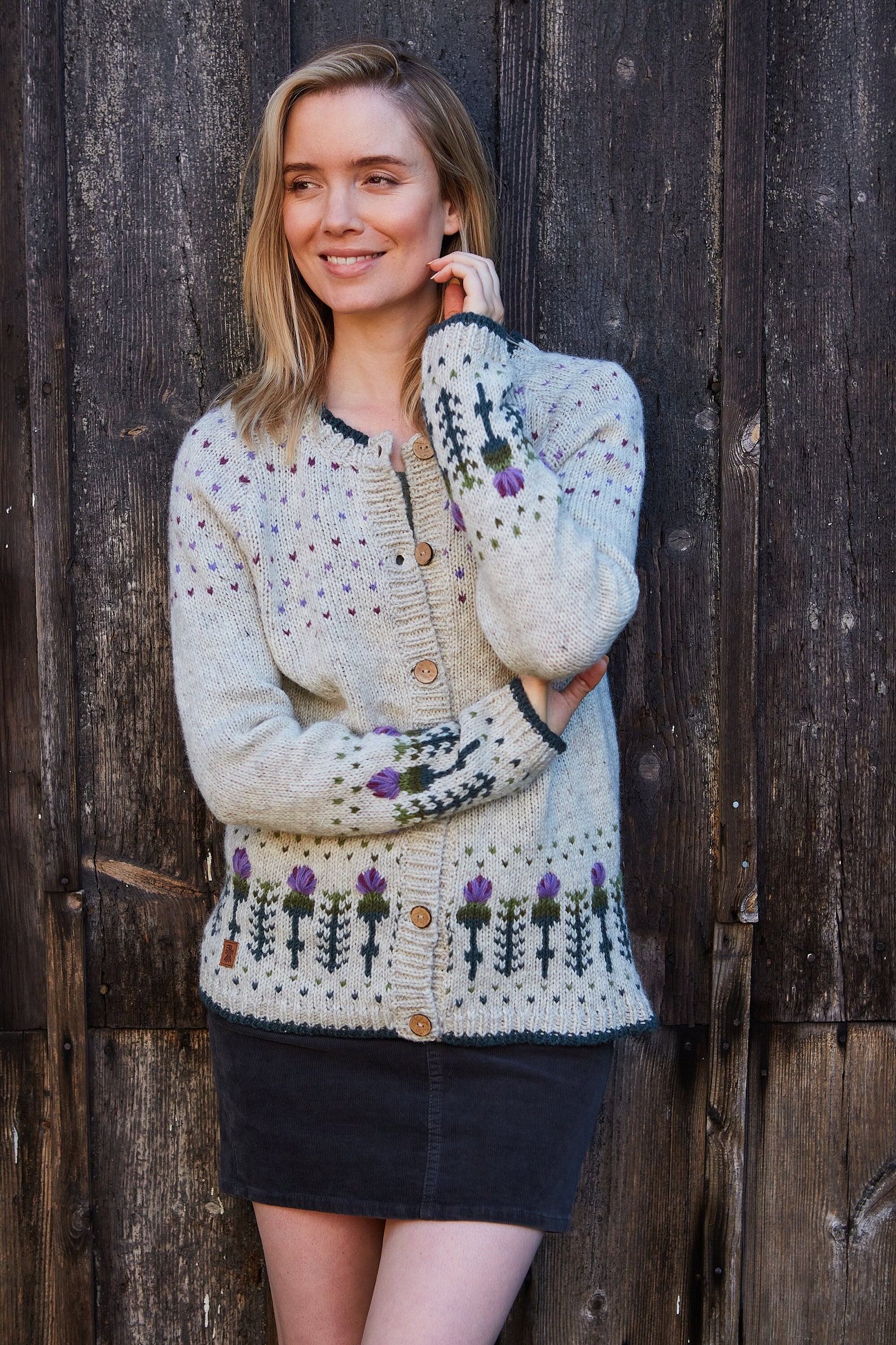 Knitted Thistle Cardigan - Floral Button up Cardi - Embroidered Flowers ...