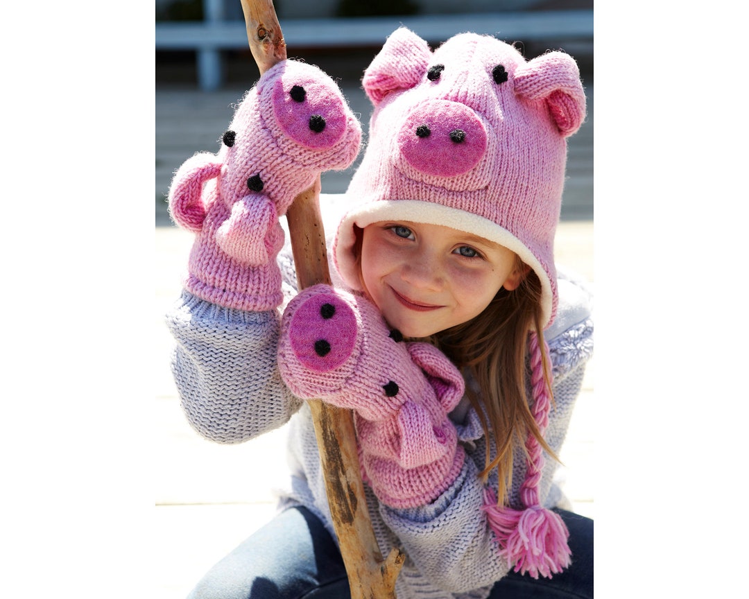 Children's Piggy Hat, Piggy Earmuffs, Piggy Mittens, Kids Handmade Pig ...